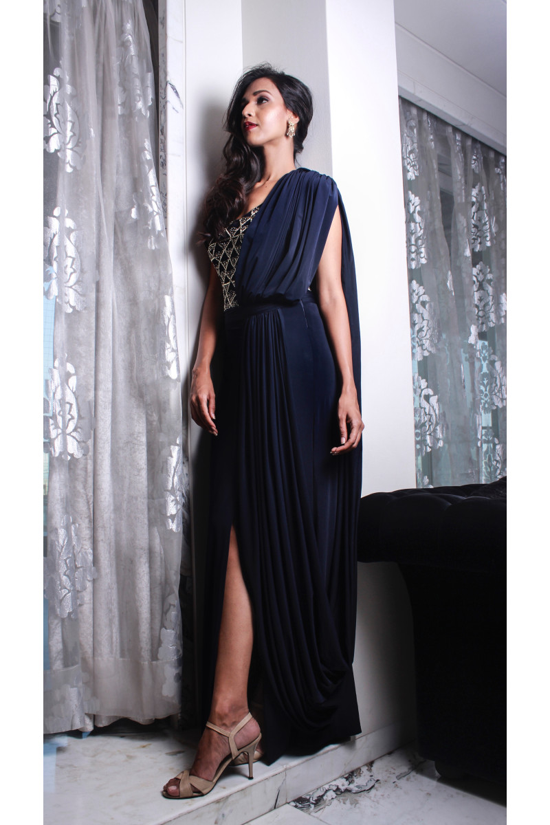 Midnight Blue Draped Gown